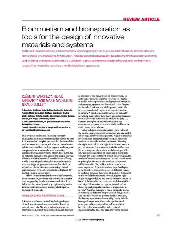 (PDF) Biomimetism and bioinspiration as tools for the design of ...