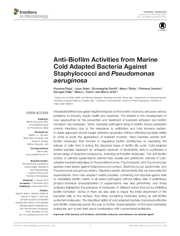 (PDF) Anti-Biofilm Activities from Marine Cold Adapted Bacteria Against ...