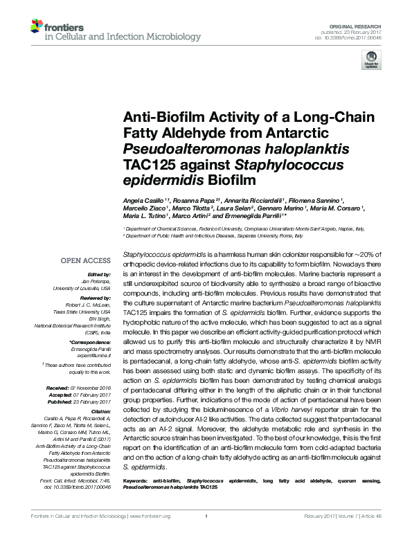 (PDF) Anti-Biofilm Activity of a Long-Chain Fatty Aldehyde from ...