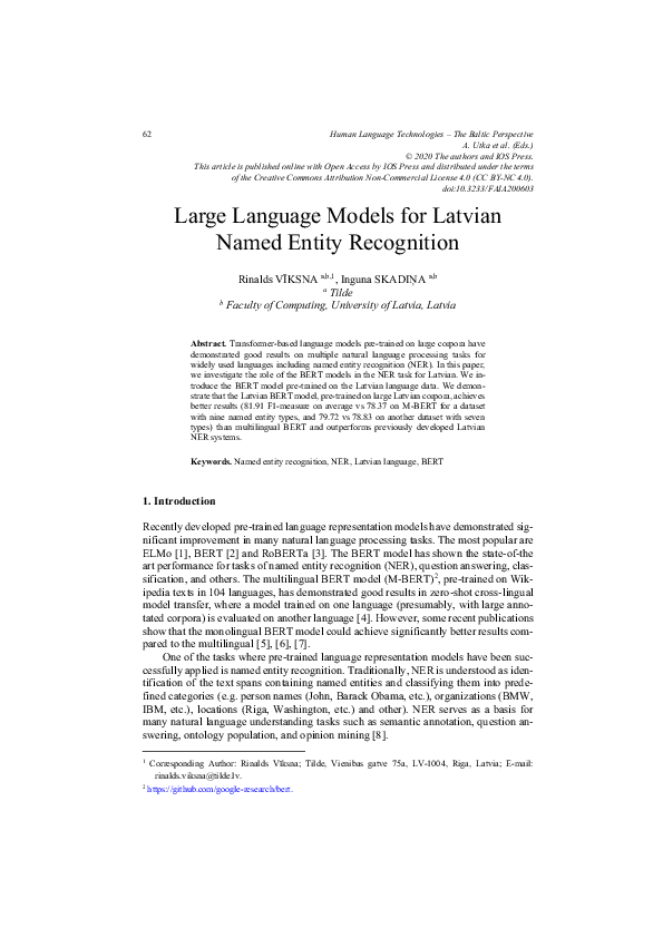 (PDF) Large Language Models for Latvian Named Entity Recognition