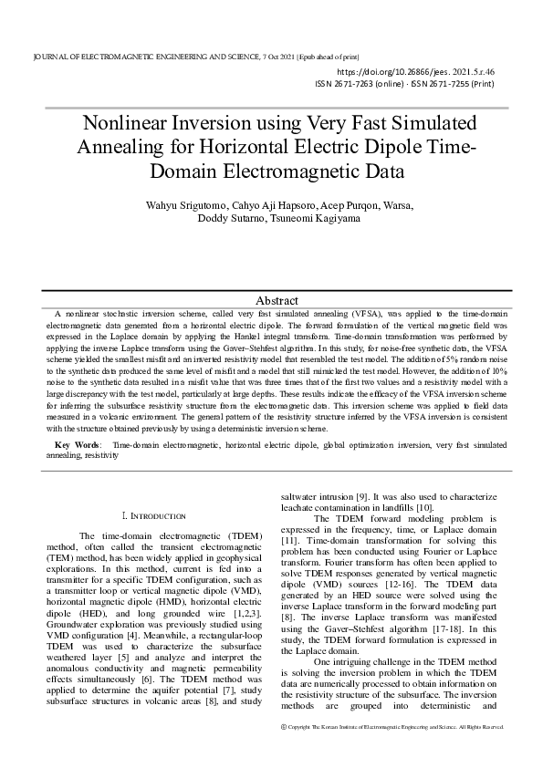 (PDF) Nonlinear Inversion using Very Fast Simulated Annealing for Horizontal Electric Dipole ...