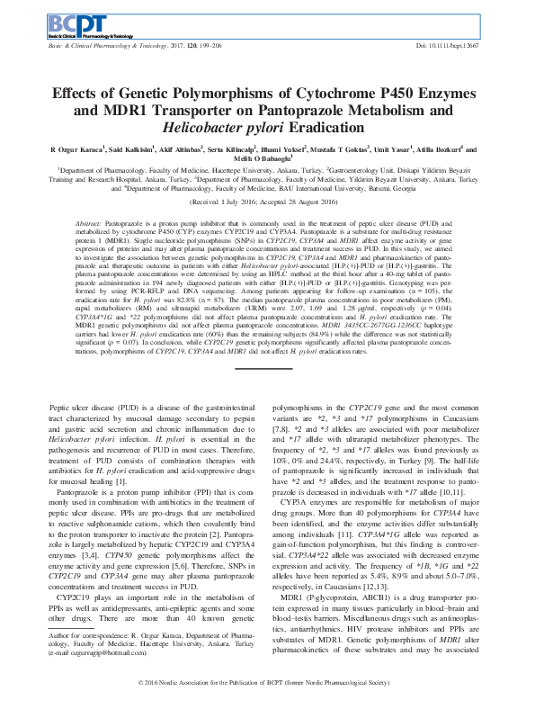 (PDF) Effects of Genetic Polymorphisms of Cytochrome P450 Enzymes and MDR1 Transporter on ...