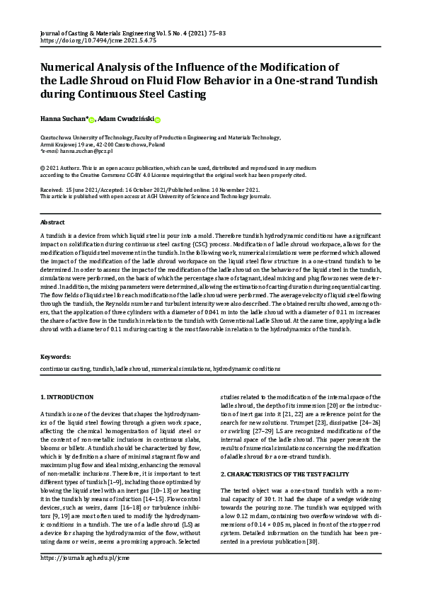 (PDF) Numerical Analysis of the Influence of the Modification of the ...