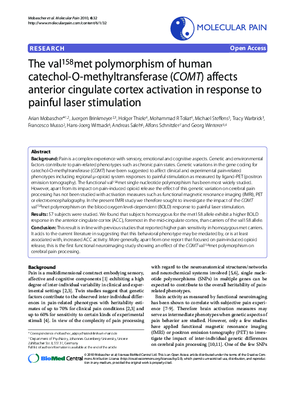 (PDF) The val158met polymorphism of human catechol-O-methyltransferase ...