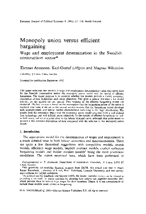 (PDF) Monopoly union versus efficient bargaining