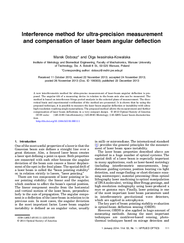 (PDF) Interference method for ultra-precision measurement and ...