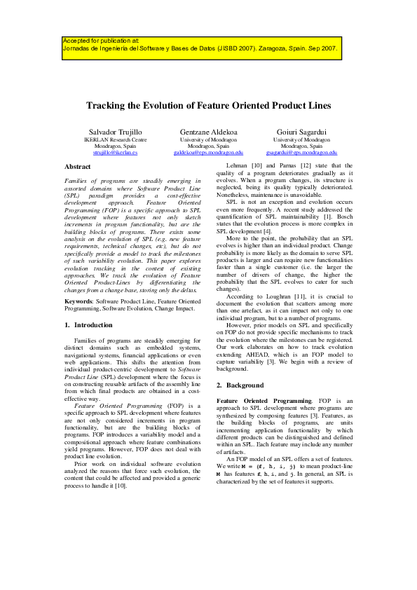 (PDF) Tracking the Evolution of Feature Oriented Product Lines
