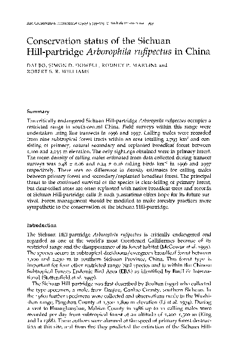 (PDF) Conservation status of the Sichuan Hill-partridge Arborophila ...