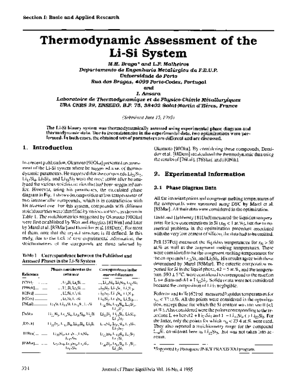 (PDF) Thermodynamic assessment of the Li-Si system