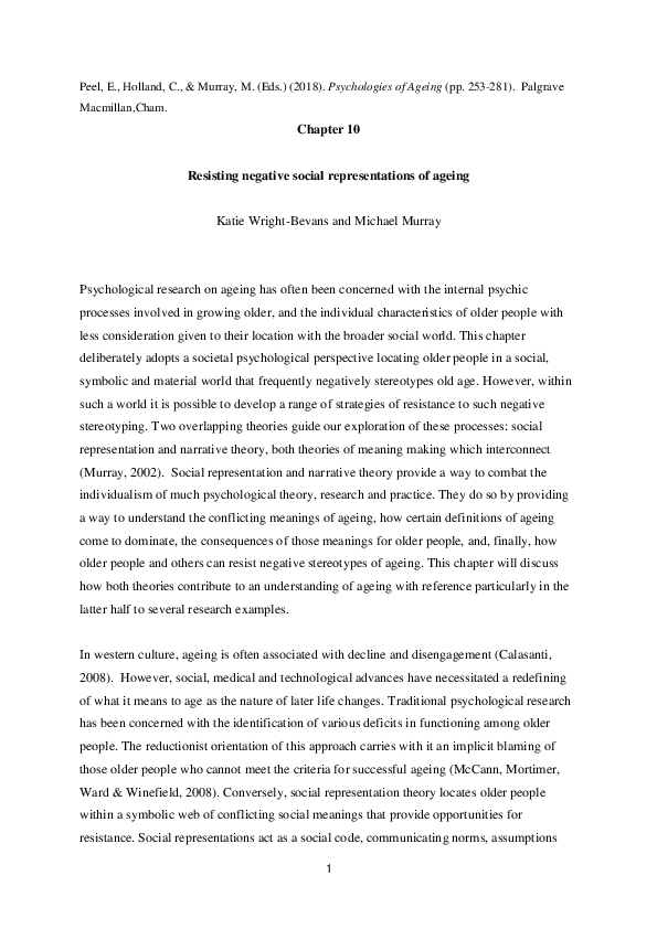 (PDF) Resisting negative social representations of ageing