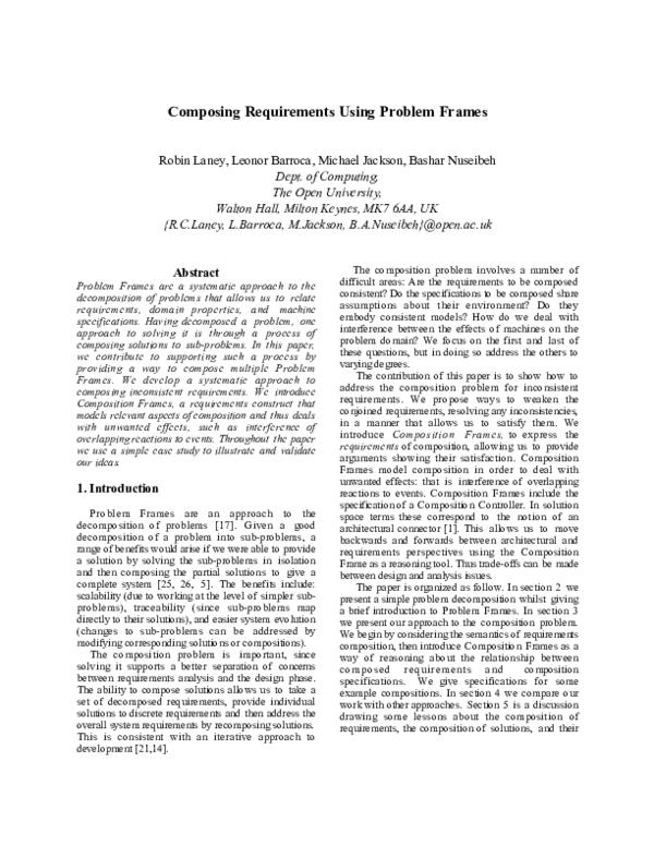 (PDF) Composing Requirements Using Problem Frames
