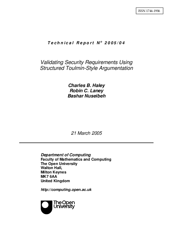 (PDF) Validating Security Requirements Using Structured Toulmin-Style ...