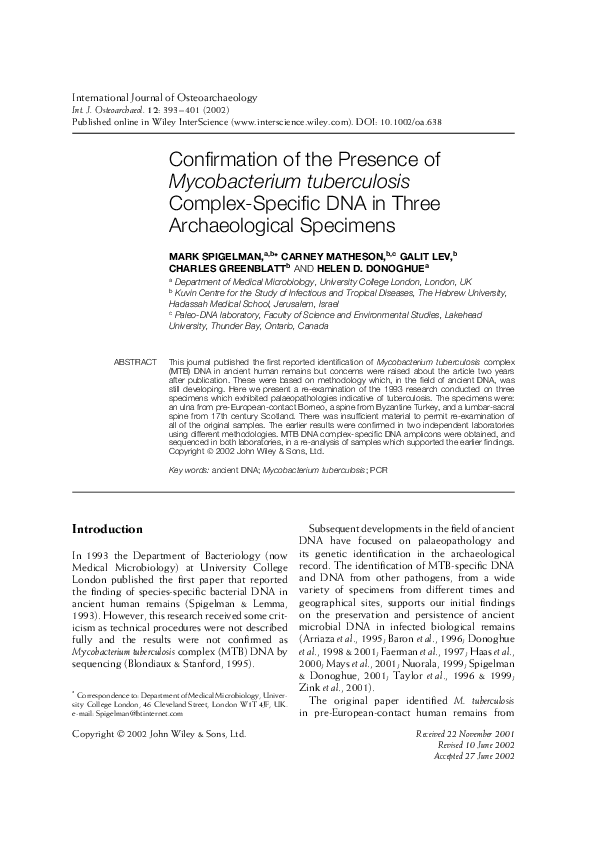 (PDF) Confirmation of the presence of Mycobacterium tuberculosis ...