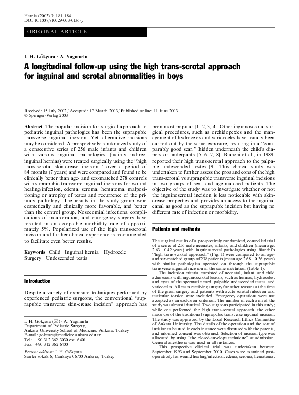 (PDF) A longitudinal follow-up using the high trans-scrotal approach ...