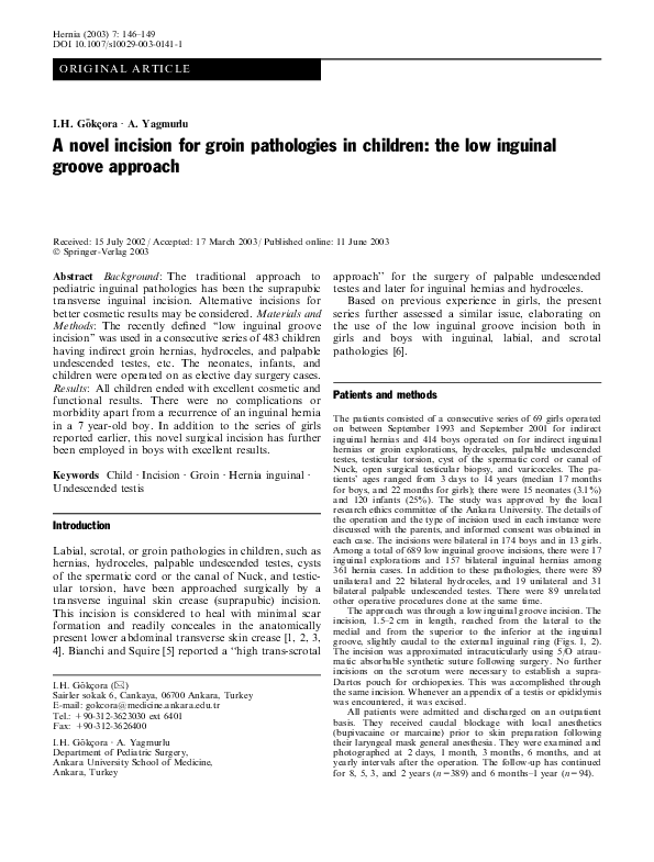 (PDF) A novel incision for groin pathologies in children: the low ...