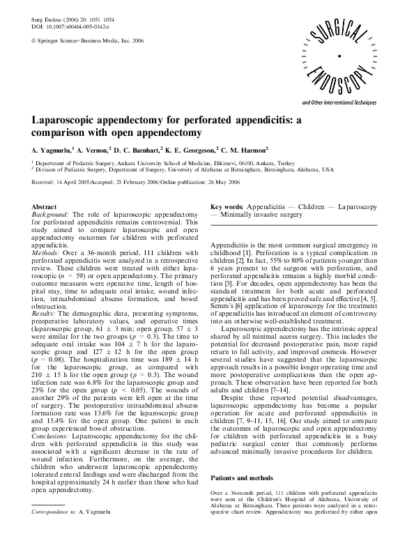 (PDF) Laparoscopic appendectomy for perforated appendicitis: a ...