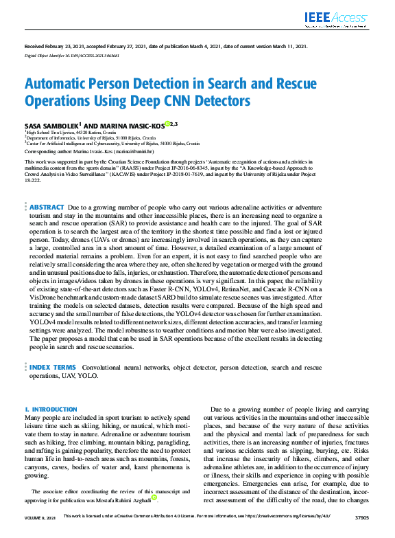 Pdf Automatic Person Detection In Search And Rescue Operations Using