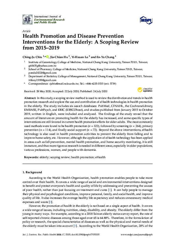 (PDF) Health Promotion and Disease Prevention Interventions for the ...