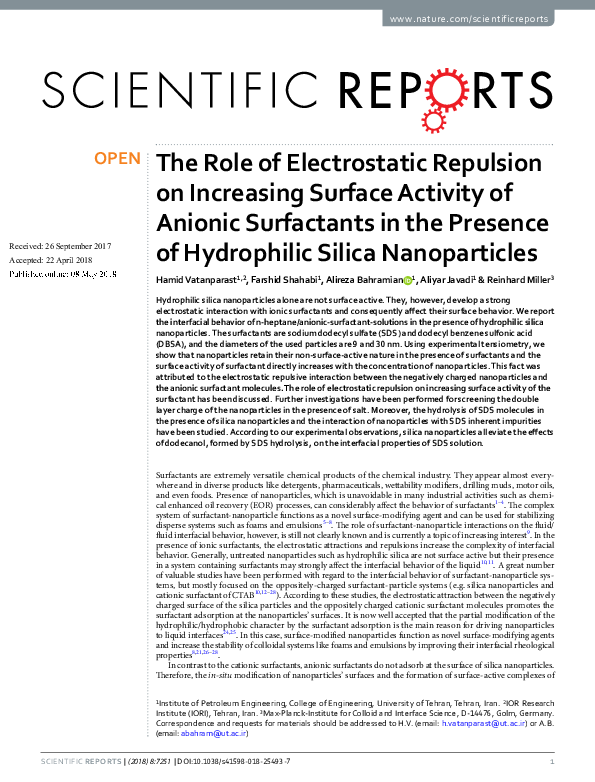 (PDF) The Role of Electrostatic Repulsion on Increasing Surface ...