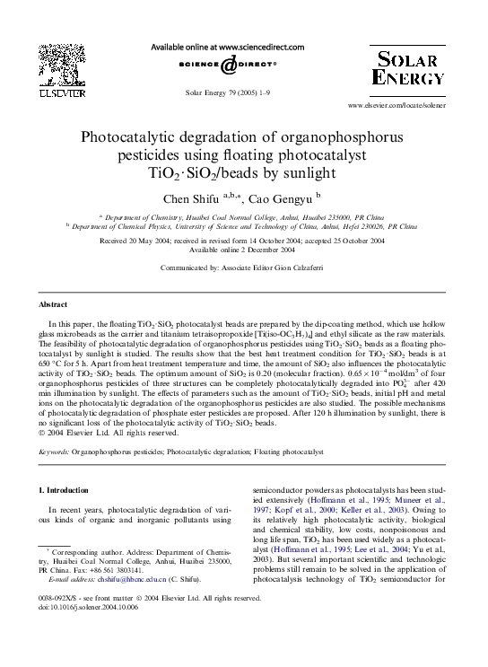 (PDF) Photocatalytic degradation of organophosphorus pesticides using ...