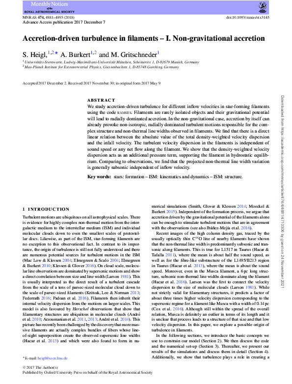 (PDF) Turbulence in Filaments due to Non-Gravitational Accretion