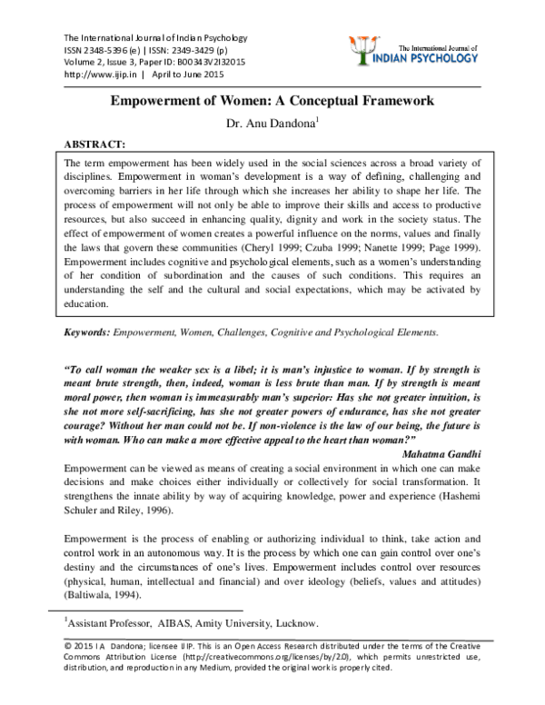 Pdf Empowerment Of Women A Conceptual Framework