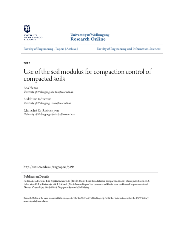 (PDF) Use of the Soil Modulus for Compaction Control of Compacted Soils