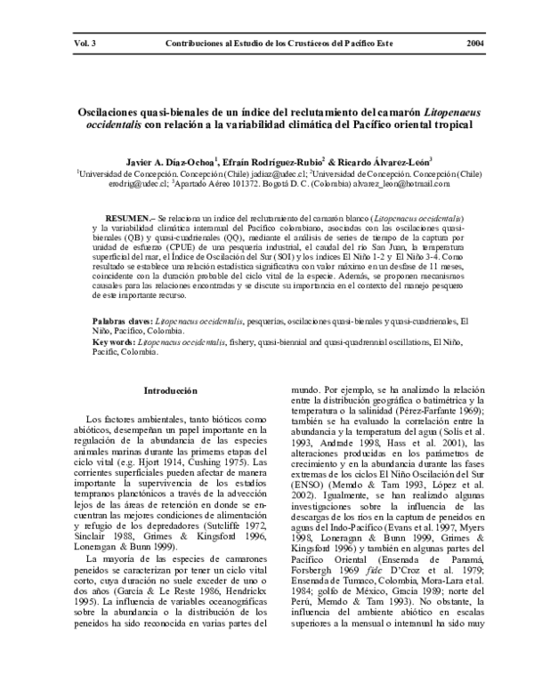 Oscilaciones quasi-bienales de un índice del reclutamiento del camarón ...