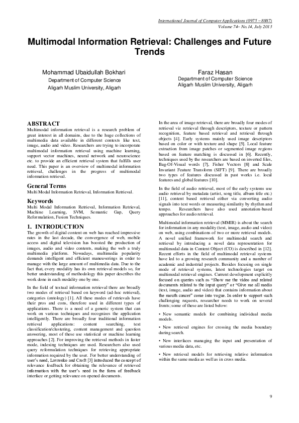 (PDF) Multimodal Information Retrieval: Challenges and Future Trends