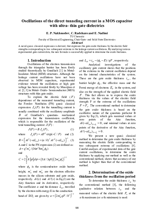 (PDF) Oscillations of the direct tunneling current in a MOS capacitor with ultra-thin gate ...