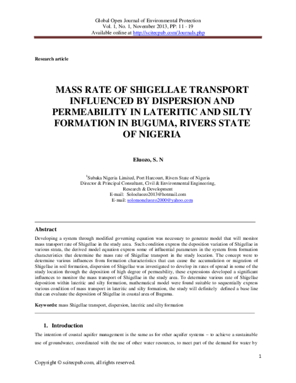 (PDF) Mass Rate of Shigellae Transport Influenced by Dispersion and ...