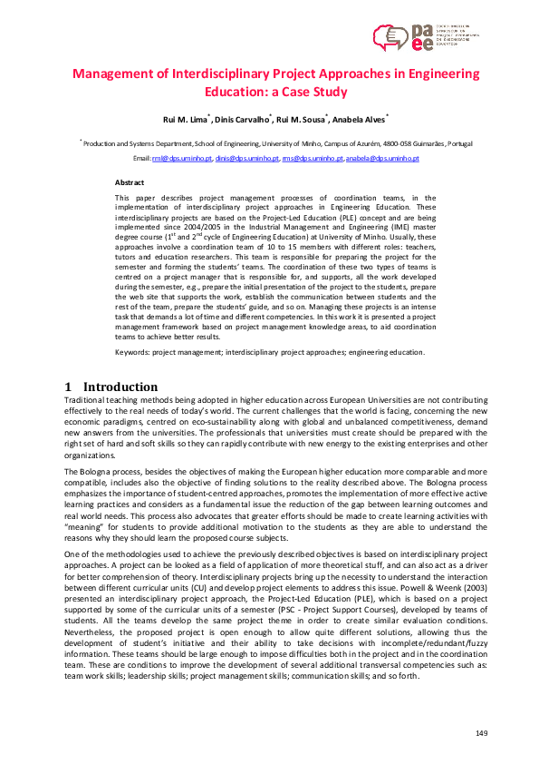 (PDF) Management of interdisciplinary project approaches in Engineering ...