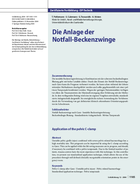 (PDF) Die Anlage der Notfall-Beckenzwinge