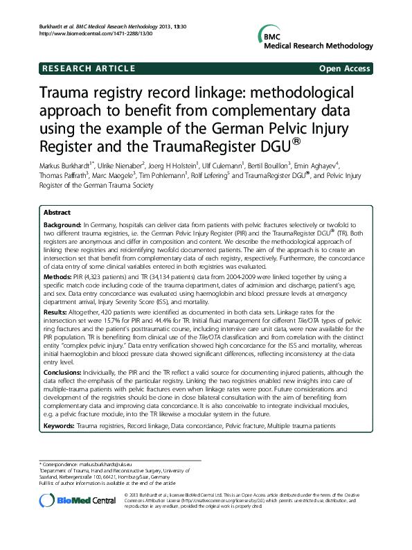 (PDF) Trauma registry record linkage: methodological approach to ...