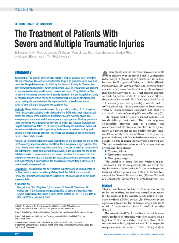 (PDF) The treatment of patients with severe and multiple traumatic injuries