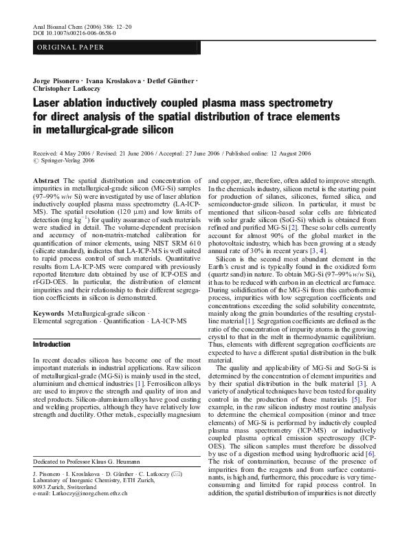 (PDF) Laser ablation inductively coupled plasma mass spectrometry for direct analysis of the ...