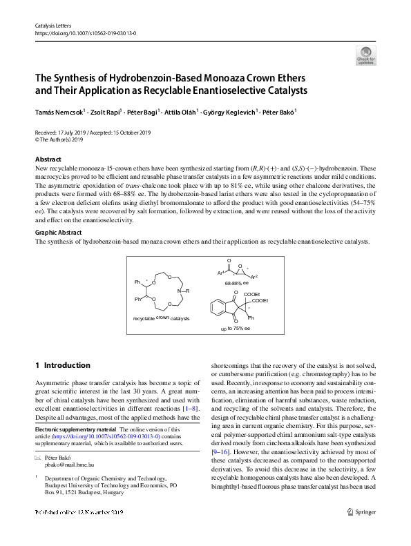 (PDF) The Synthesis of Hydrobenzoin-Based Monoaza Crown Ethers and ...
