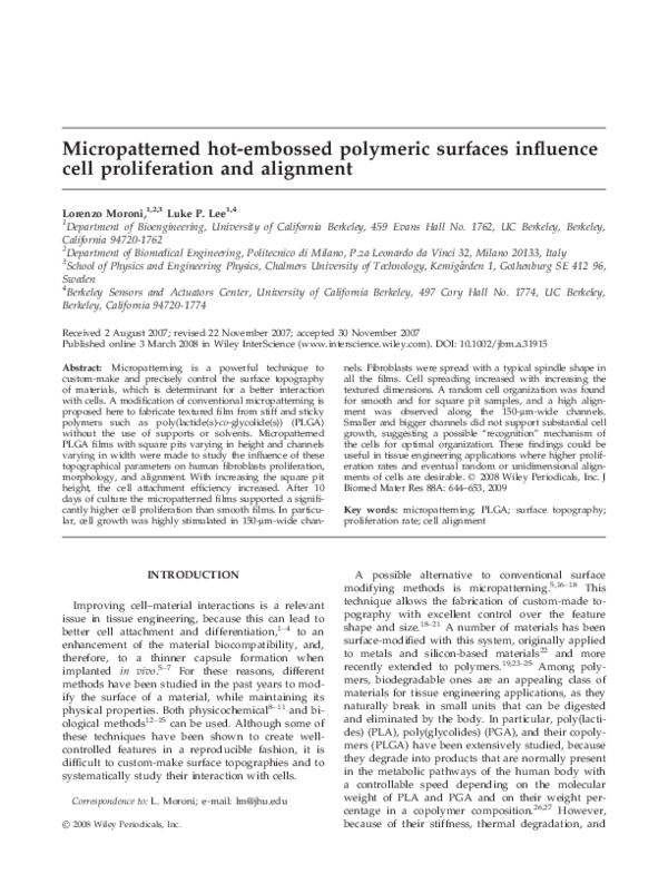(PDF) Micropatterned hot-embossed polymeric surfaces influence cell proliferation and alignment