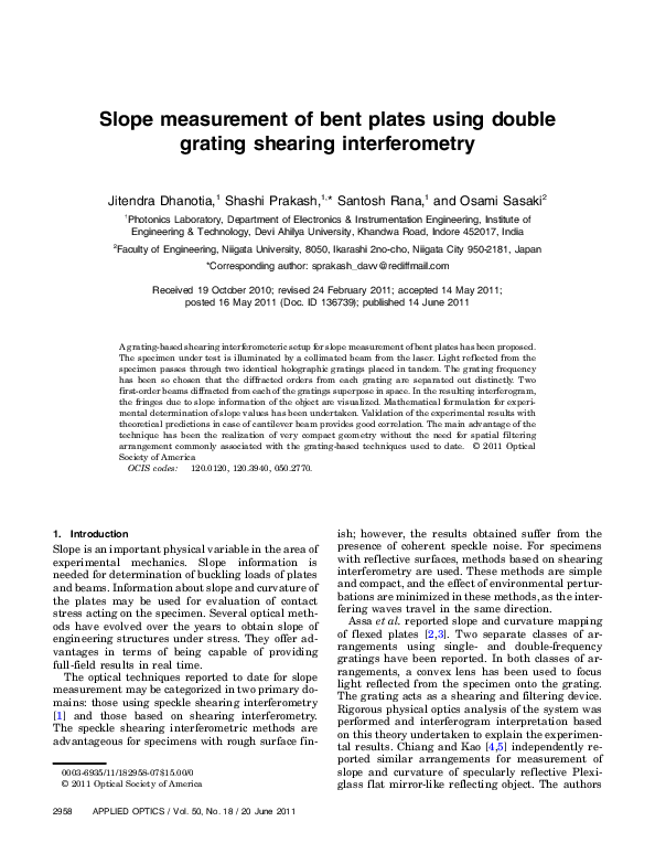(PDF) Slope measurement of bent plates using double grating shearing ...