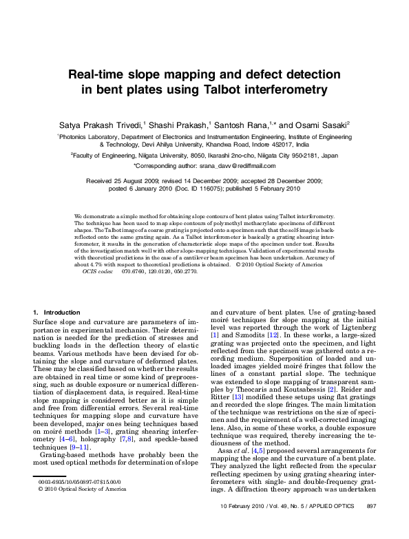 (PDF) Real-time slope mapping and defect detection in bent plates using ...