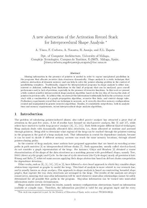 (PDF) A new abstraction of the Activation Record Stack for Interprocedural Shape Analysis