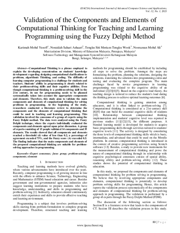 (PDF) Validation of the Components and Elements of Computational Thinking for Teaching and ...