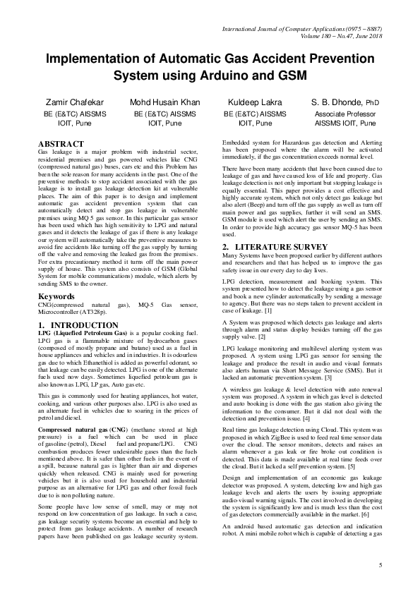 (PDF) Implementation of Automatic Gas Accident Prevention System using Arduino and GSM