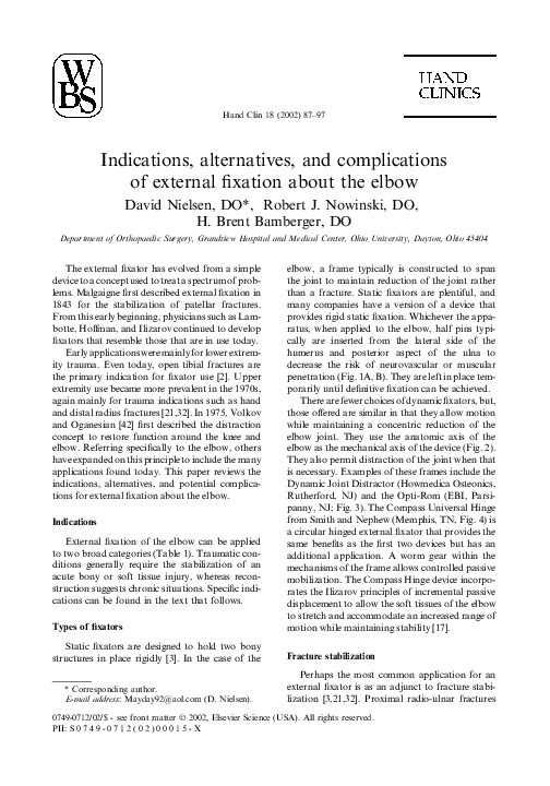 (PDF) Indications, alternatives, and complications of external fixation ...