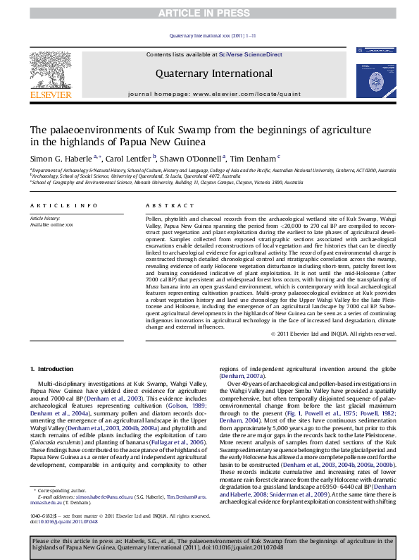 (PDF) The palaeoenvironments of Kuk Swamp from the beginnings of ...