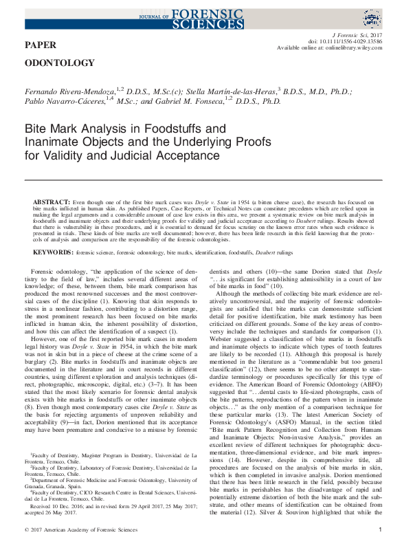 (PDF) Bite Mark Analysis in Foodstuffs and Inanimate Objects and the Underlying Proofs for ...