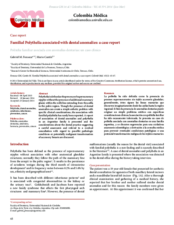 (PDF) Familial polythelia associated with dental anomalies: a case report