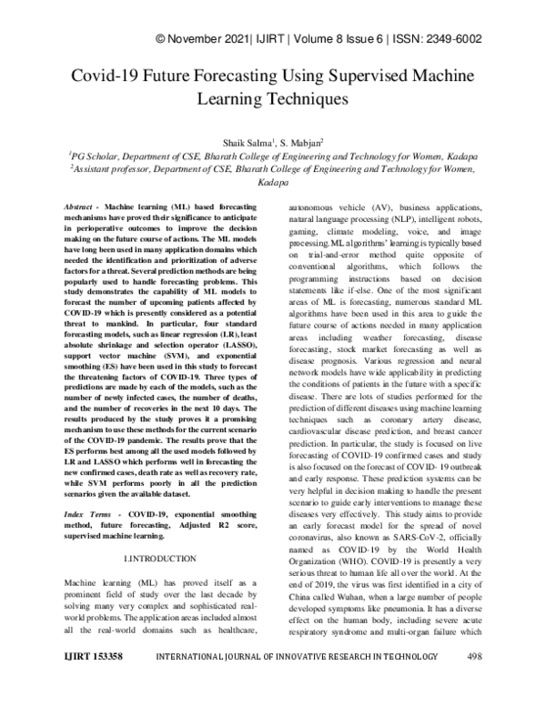 (PDF) Covid-19 Future Forecasting Using Supervised Machine Learning ...