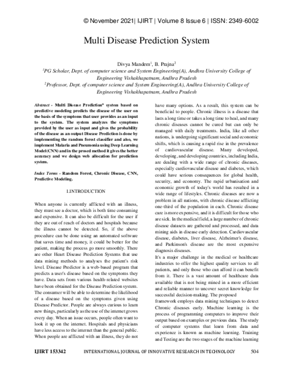 (PDF) Multi Disease Prediction System