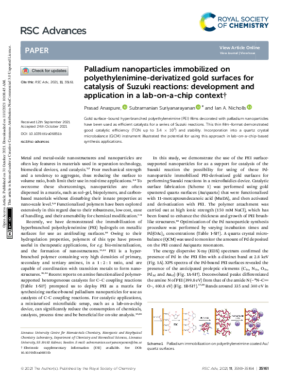 (PDF) Palladium nanoparticles immobilized on polyethylenimine-derivatized gold surfaces for ...